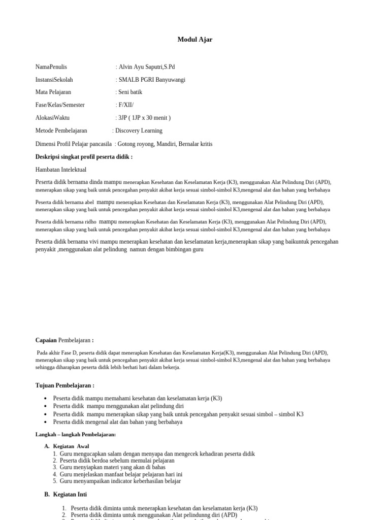 Modul Ajar seni batik | PDF