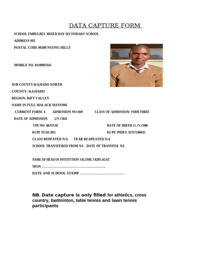 Data Capture Form - 031341 | PDF