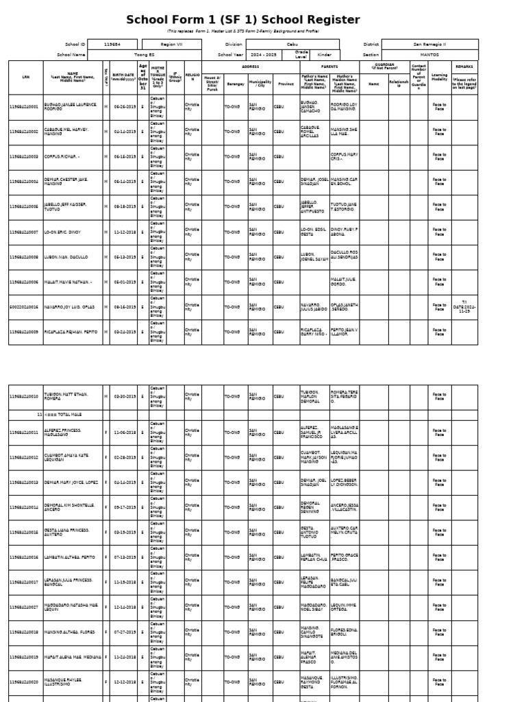 SF1 - 2024 - Kinder - MANTOS | PDF