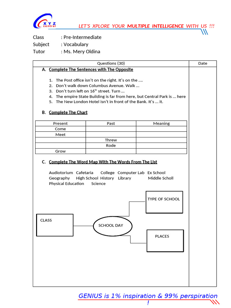Pre Intermediate Vocabulary | PDF