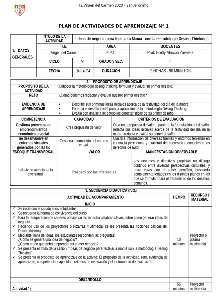 SESION - ACTIVIDAD - 01 - EPT VI Ciclo | PDF | Aprendizaje | Cognición