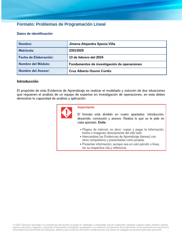 FIO U2 EA3 Formato | PDF | Programación lineal | Programación de computadoras