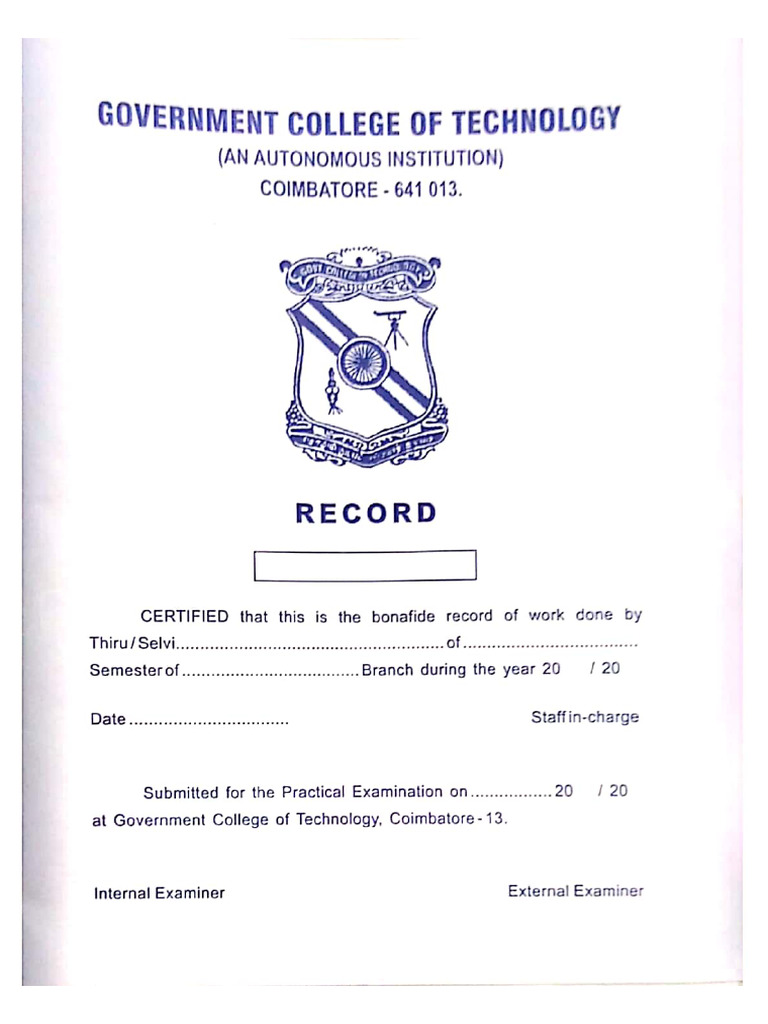 Lab Record Front Page | PDF