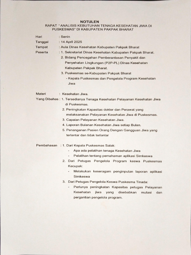 Notulensi dinkes | PDF