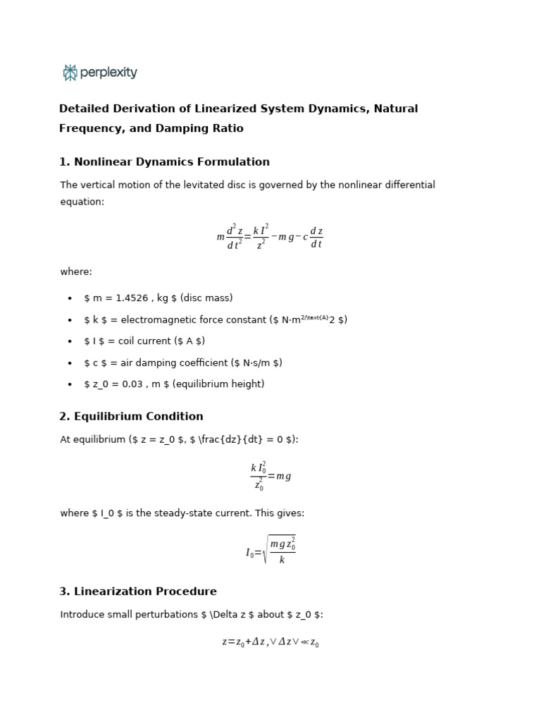 Detailed Derivation of Linearized System Dynamics | PDF | Damping | Classical Mechanics