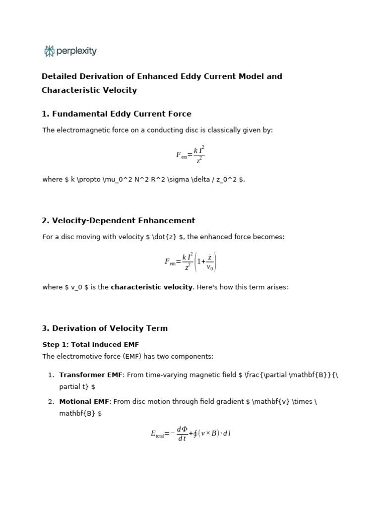 Detailed Derivation of Enhanced Eddy Current Model | PDF | Force ...