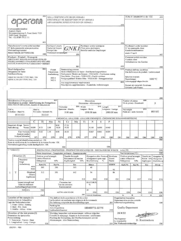 MTC Sheet 304 5mm - 231227 - 105444 | PDF