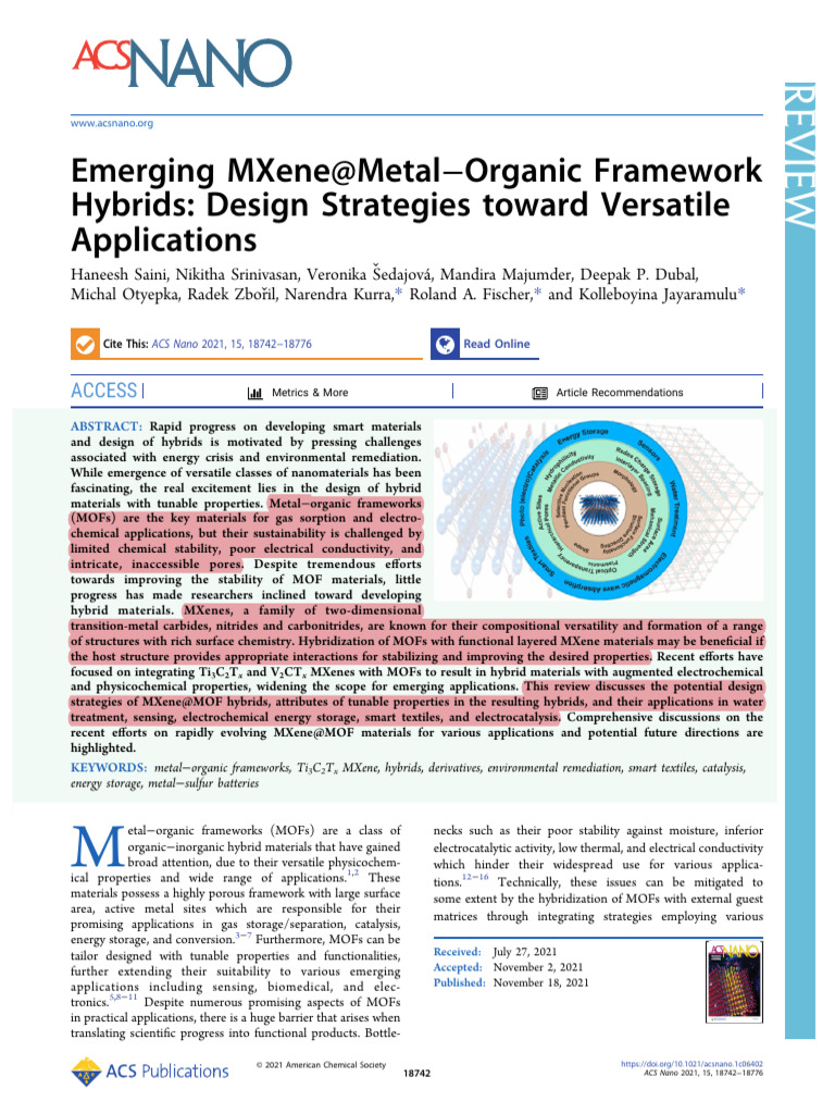 Emerging MXene@Metal Organic FrameworkHybrids | PDF | Electrochemistry | Chemical Substances