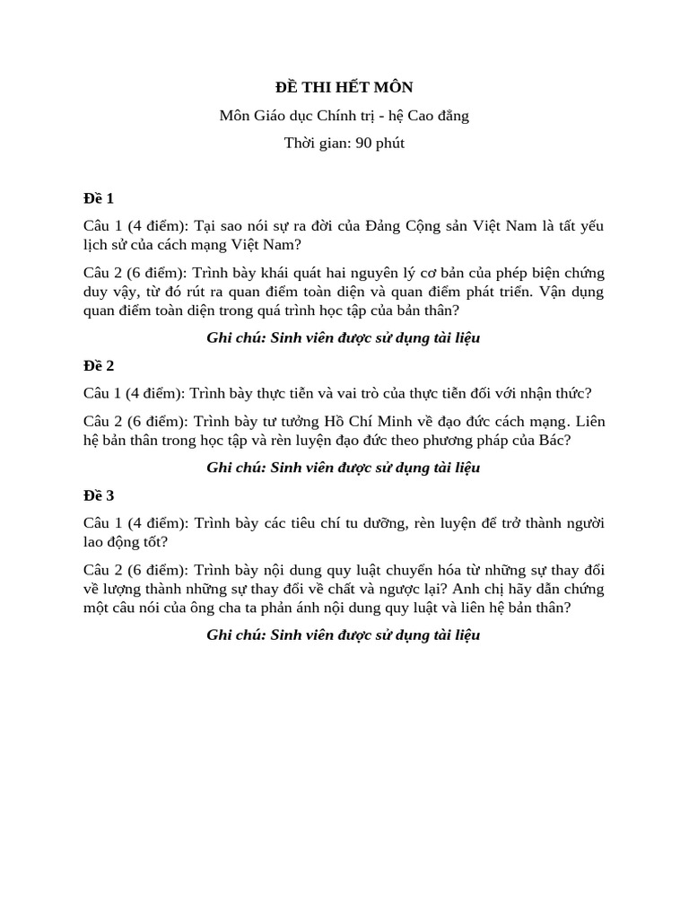 3 đề thi GDCT | PDF