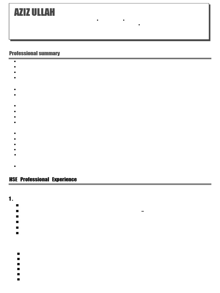 Aziz - Ullah Updated Hse Resume | PDF | Occupational Safety And Health | Safety