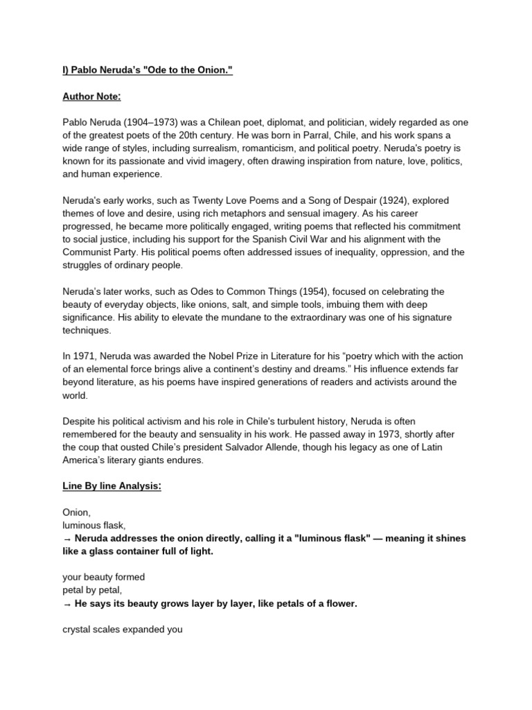Ode to the Onion: Celebrating Simplicity | PDF | Poetry | Love