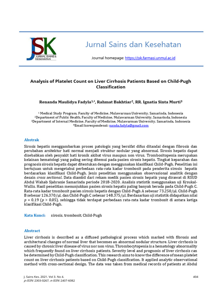 Jurnal Sains dan Kesehatan (J. Sains Kes.) JSK | PDF | Cirrhosis | Hepatitis