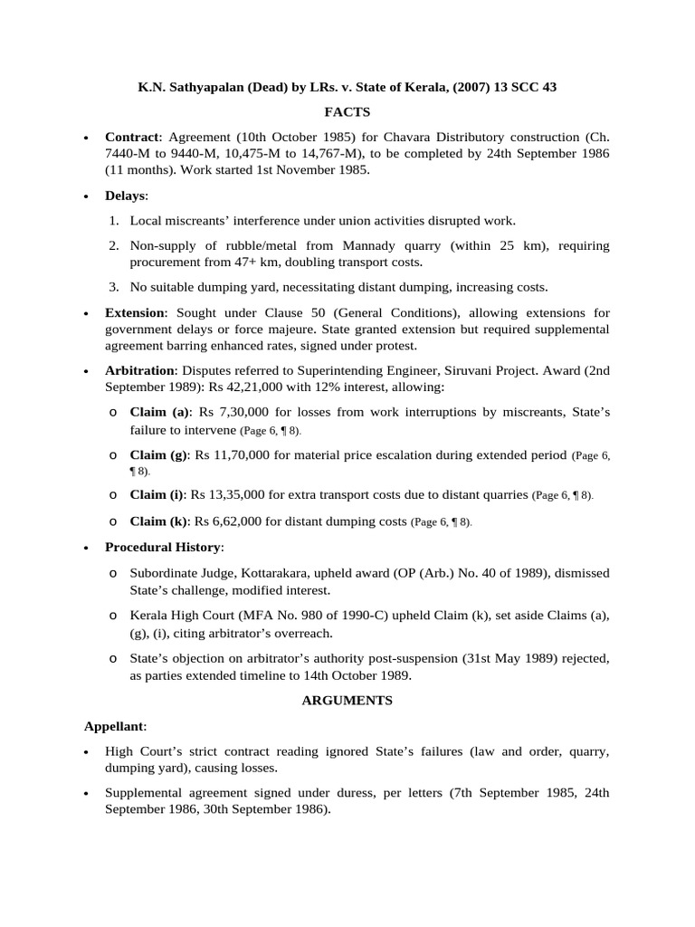 K.N. Sathyapalan v. State of Kerala Ruling | PDF | Arbitration | Civil ...