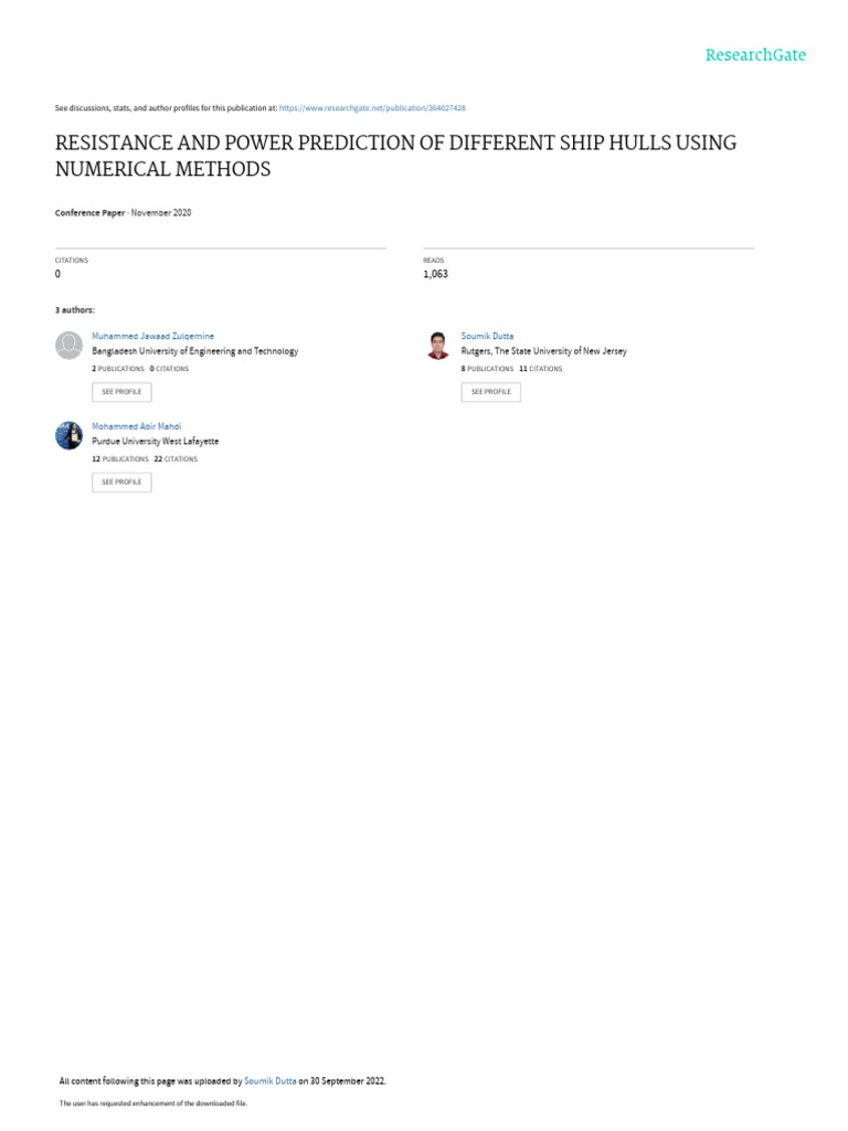 Resistance and Power Prediction of Different Ship Hulls Using Numerical Methods | PDF | Drag ...