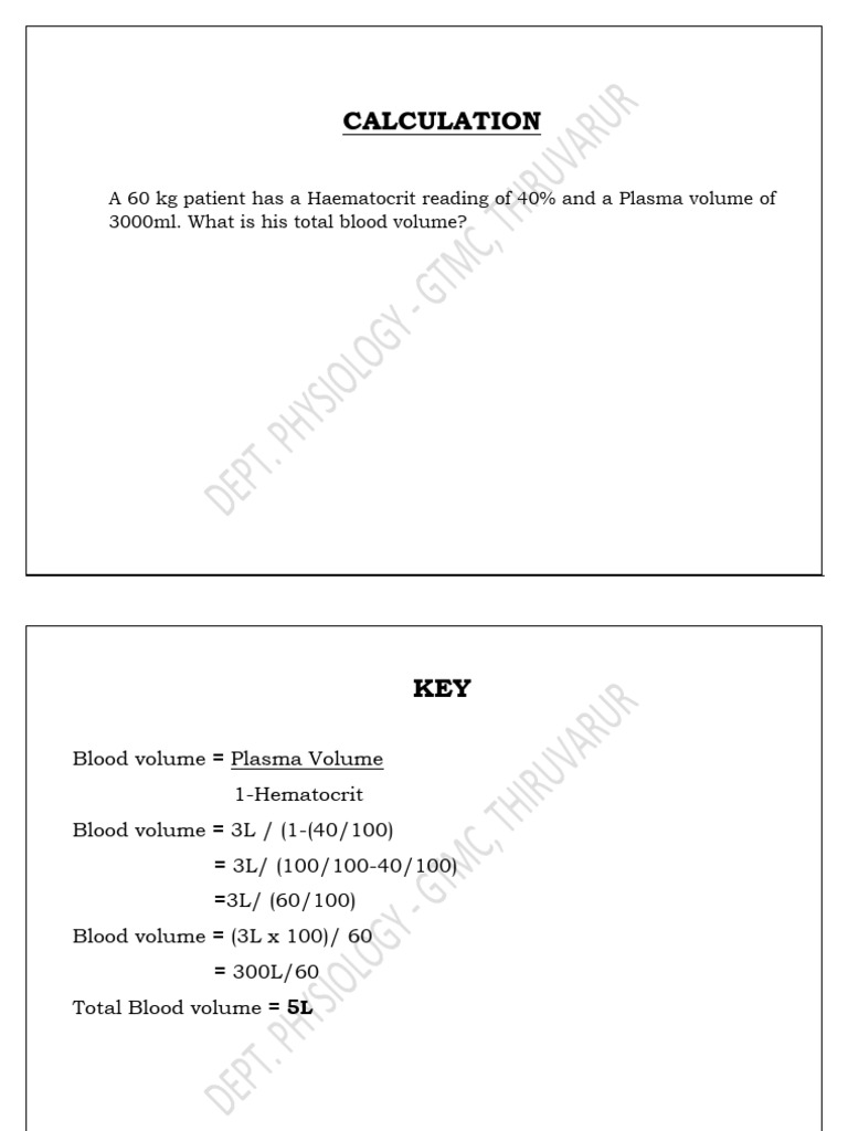 Dept. Physiology Calculation | PDF | Heart | Blood