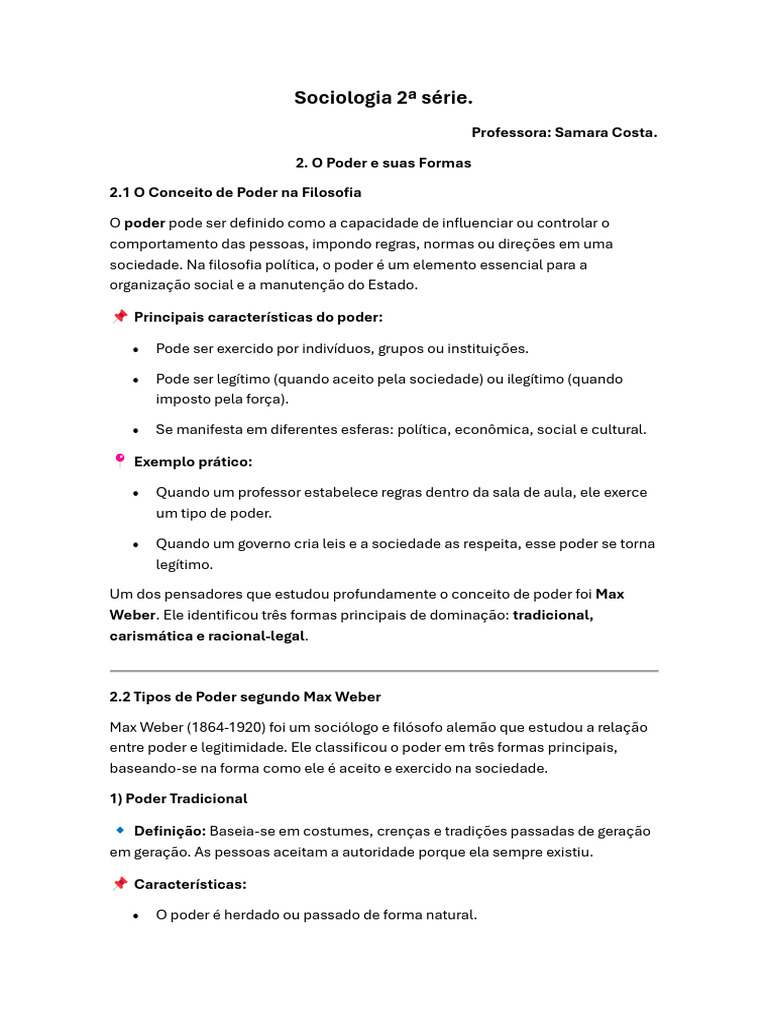 Socio - 2 Serie - 2. O Poder e Suas Formas | PDF | Poder (social e político) | Sociologia