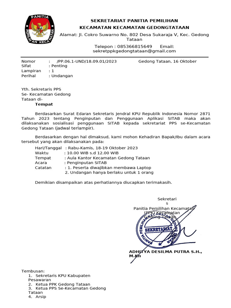 Surat Undangan Sosialisasi SITAB | PDF