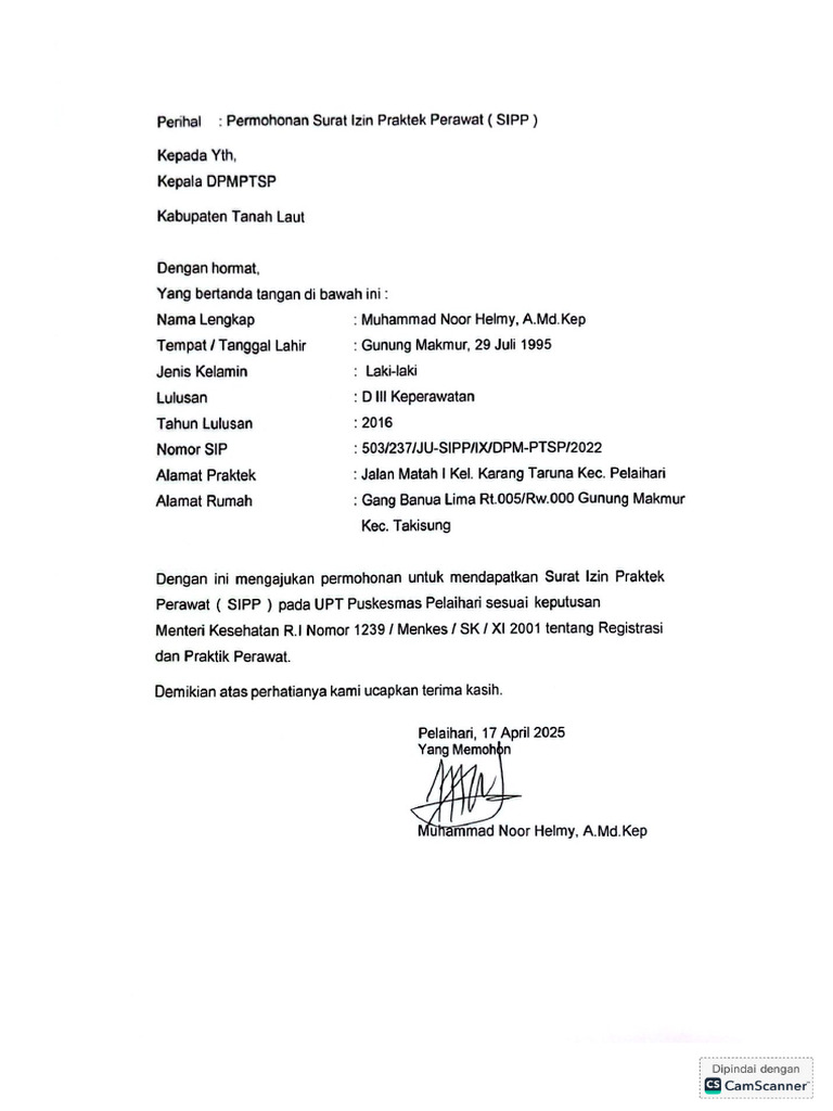 Pengajuan Sip Perawat | PDF