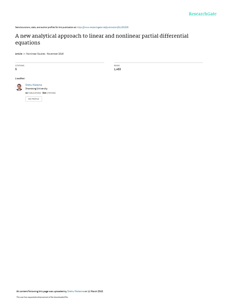 A New Analytical Approach To Linear And Nonlinear Pdf Nonlinear System Partial