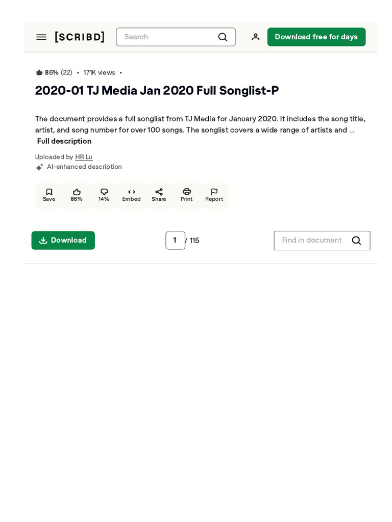 Document4460903062020 01 TJ Media Jan 2020 Full Songlist P | PDF