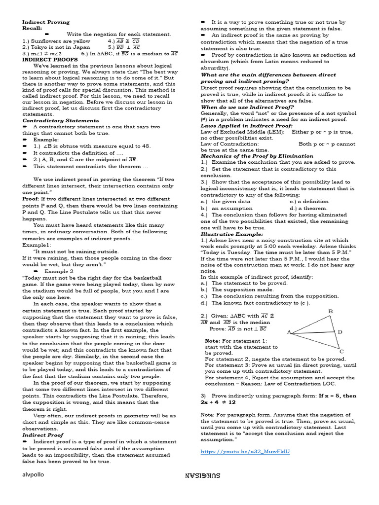 Ws and SW Indirect Proving | PDF | Mathematical Proof | Contradiction
