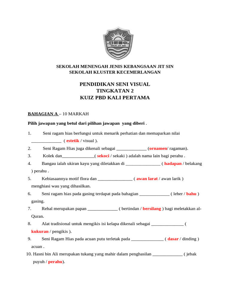 skema kuiz T2-1 psv | PDF