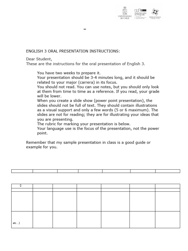 Level 3 Oral Presentation Instructions | PDF | Vocabulary | Communication