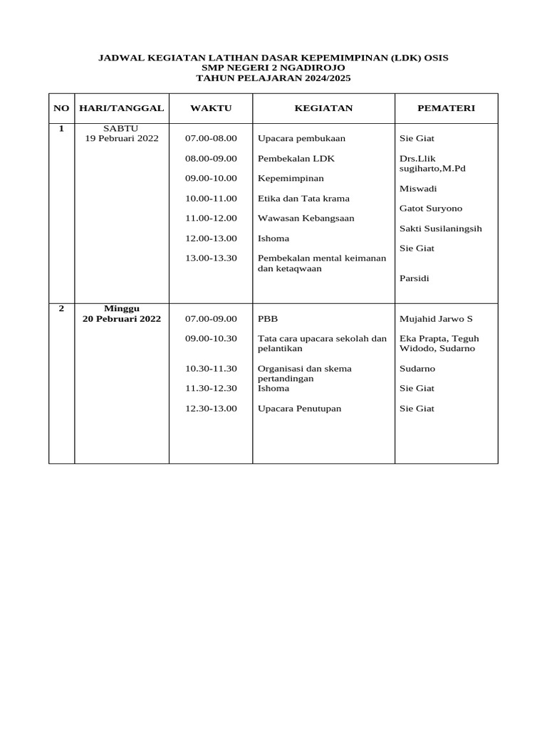 Jadwal kegiatan LDK | PDF