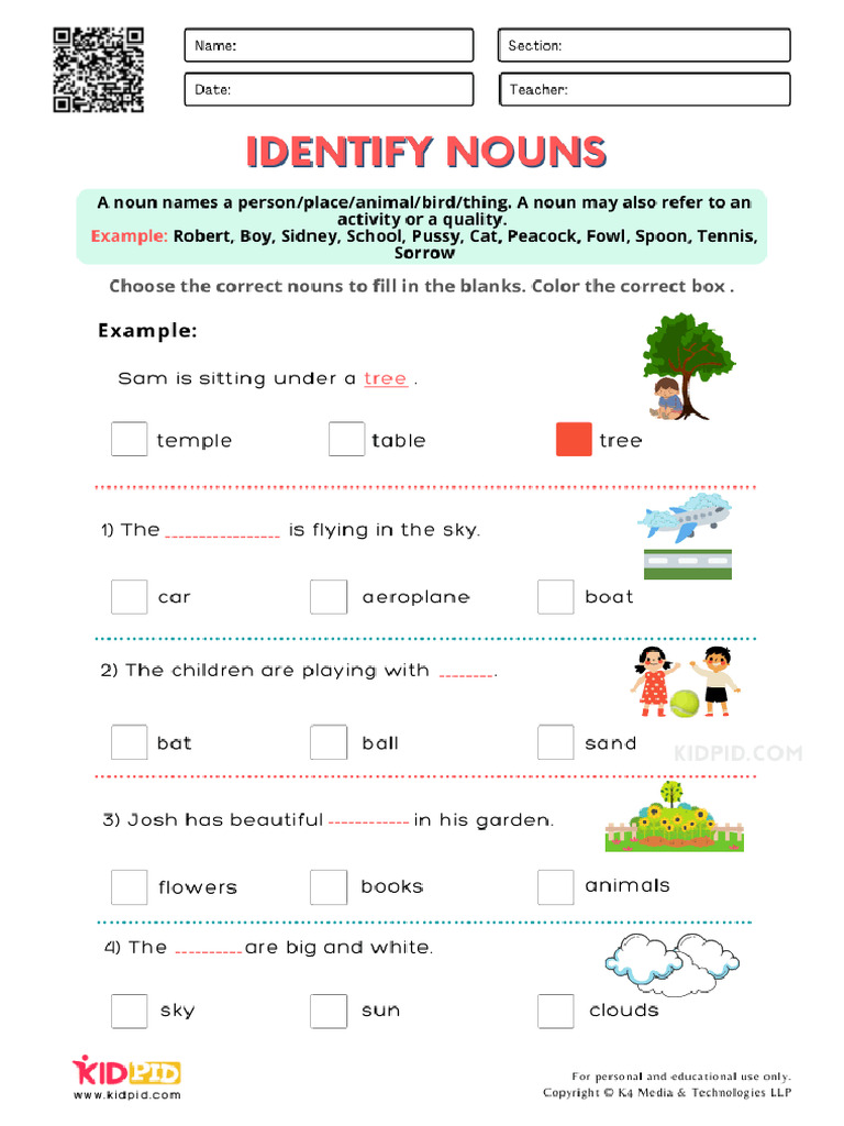 1-Identifying-nouns-worksheets-for-grade-2 | PDF
