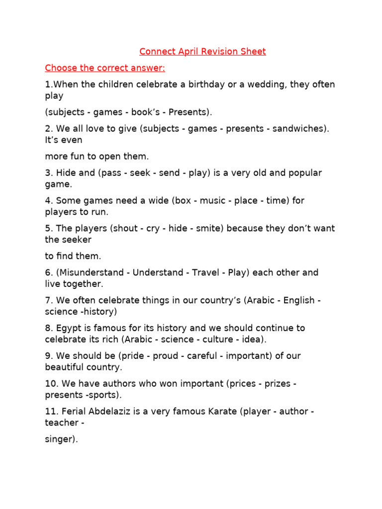 Connect Sheet 2nd Term.g4 | PDF