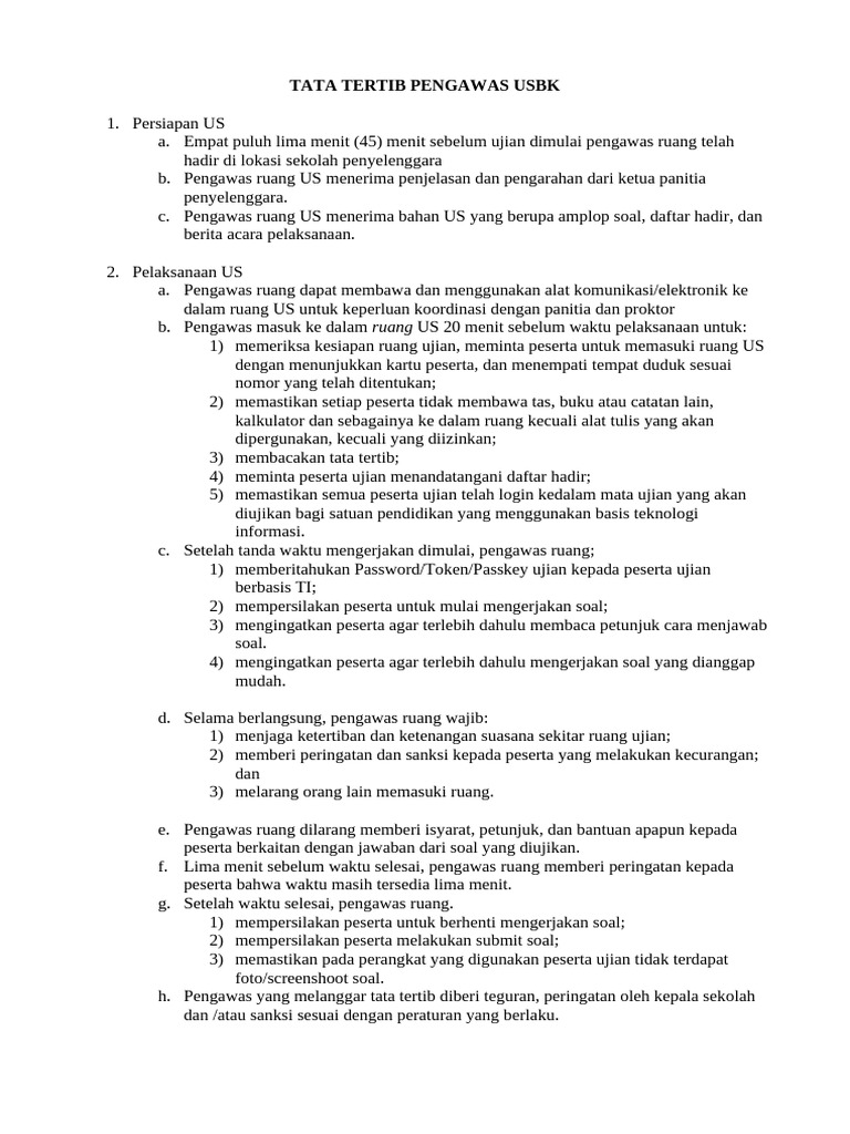 Tata Tertib Pengawas Dan Peserta Usbk 2021 | PDF