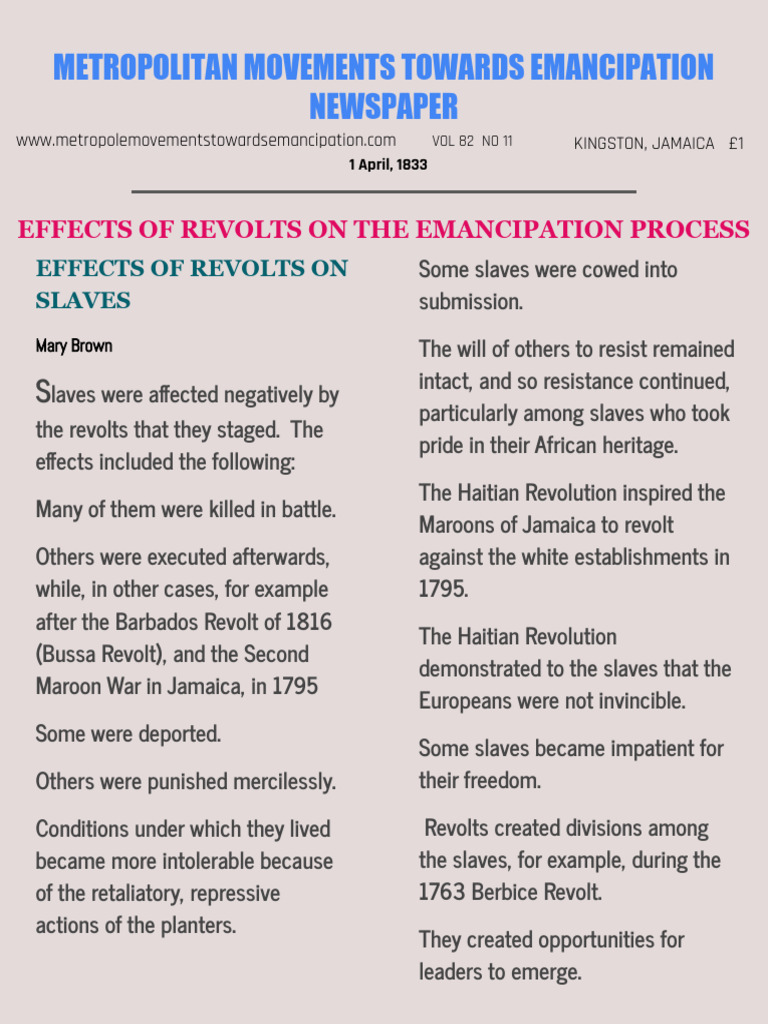 EFFECTS OF REVOLTS ON THE EMANCIPATION PROCESS | PDF | Abolitionism ...