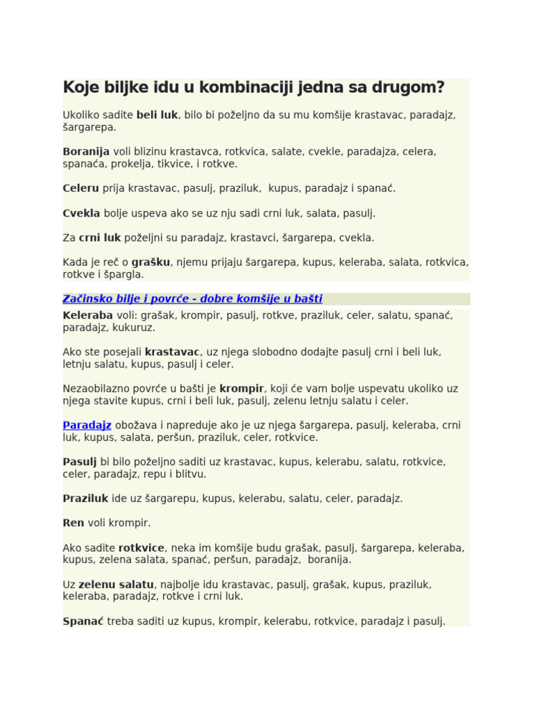 Koje Biljke Idu U Kombinaciji Jedna Sa Drugom | PDF