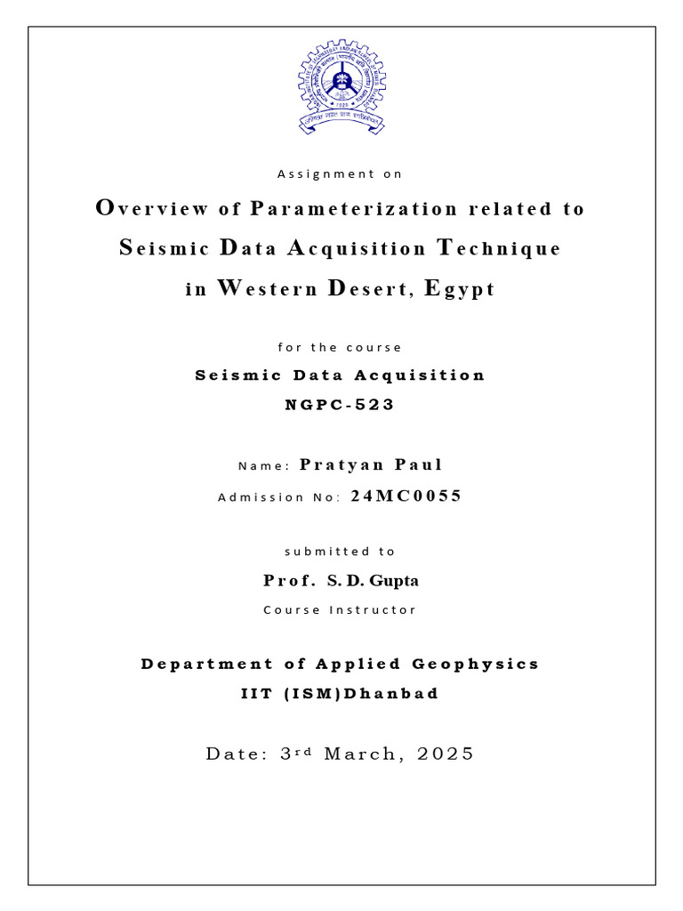 Overview of Parameterization Related To Seismic Data Acquisition Technique I N Western Desert ...