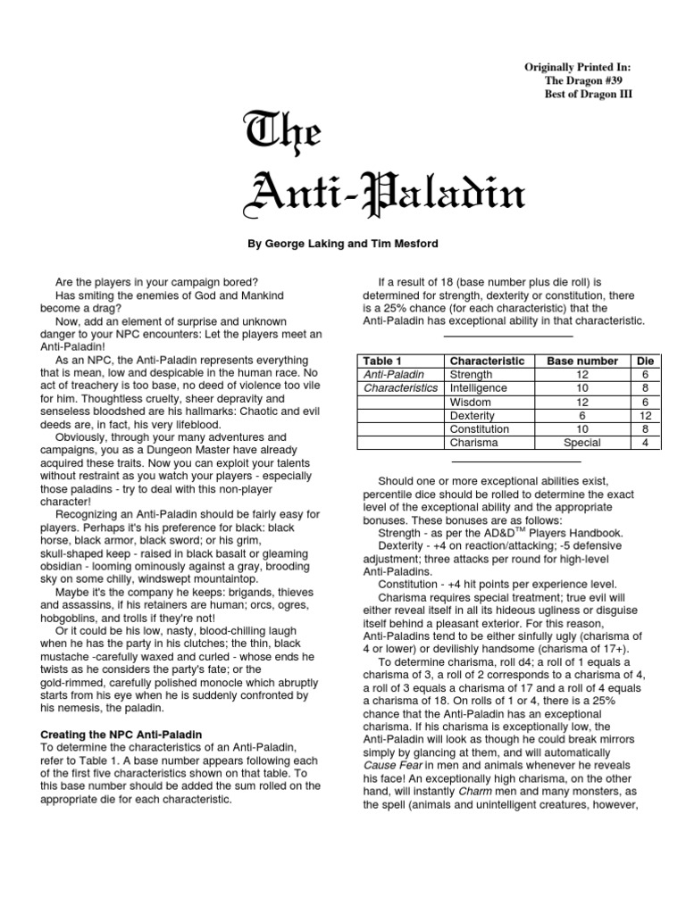 Antipaladin Spell List