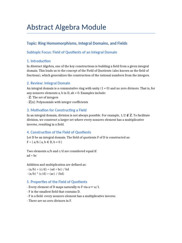 Field of Quotients Module | PDF