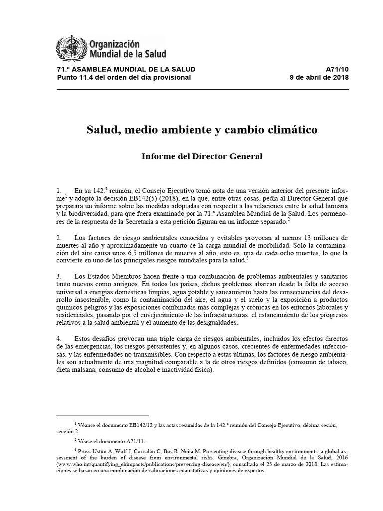 Salud y Cambio Climático: Informe OMS 2018 | PDF | Entorno natural ...