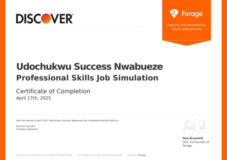 Discover Forage Simulation 1744885239483 Completion Certificate | PDF