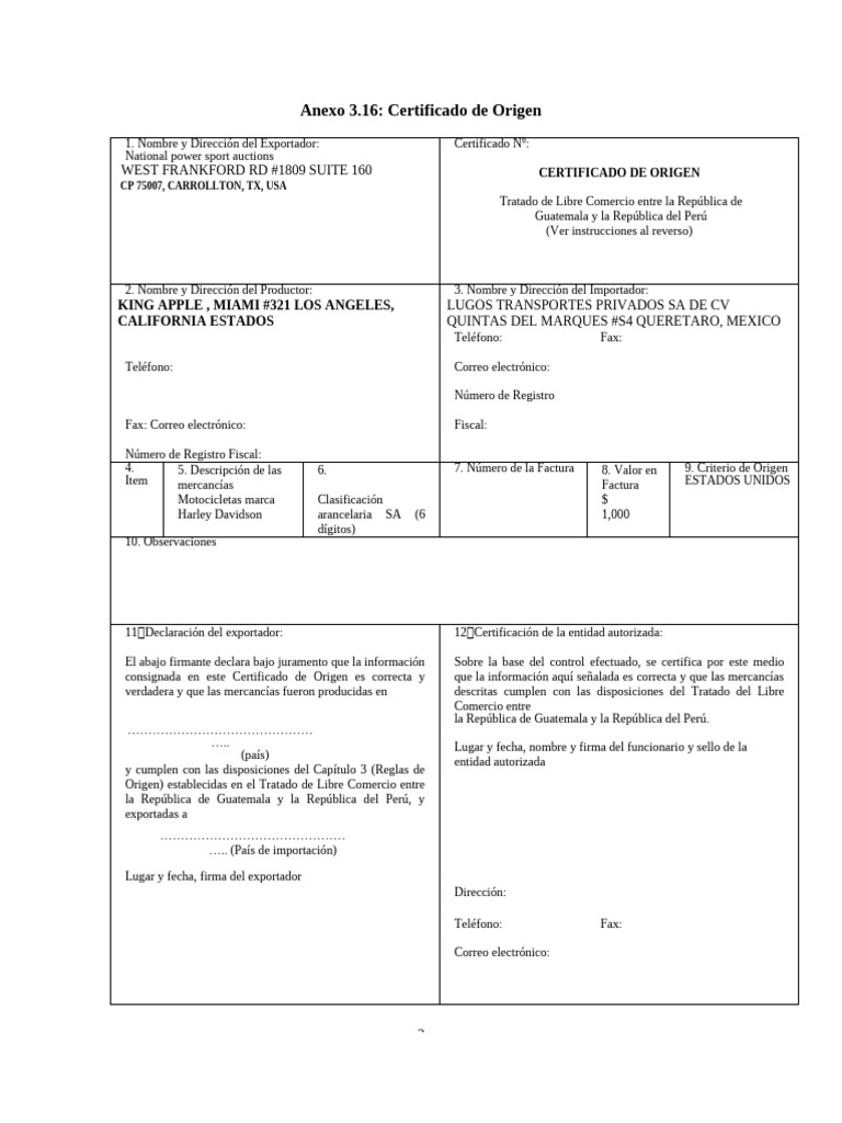 Certificado de Origen | PDF
