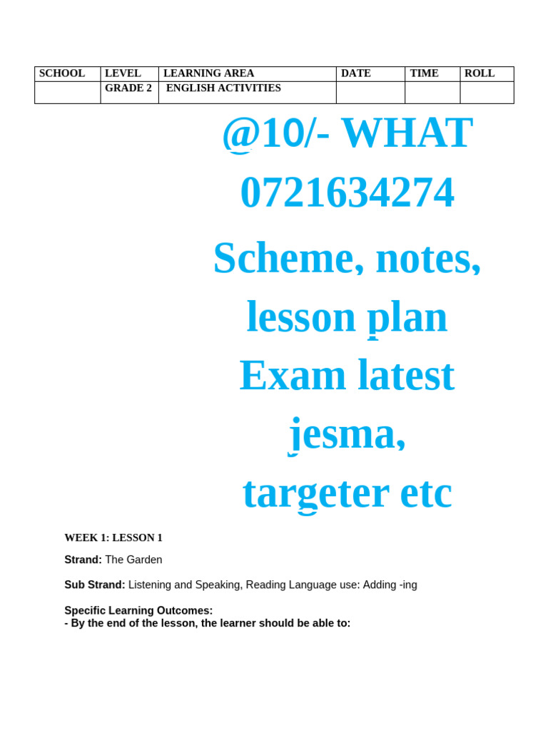 2 Eng Rationalised English Lesson Plans Term 2 | PDF | Reading ...