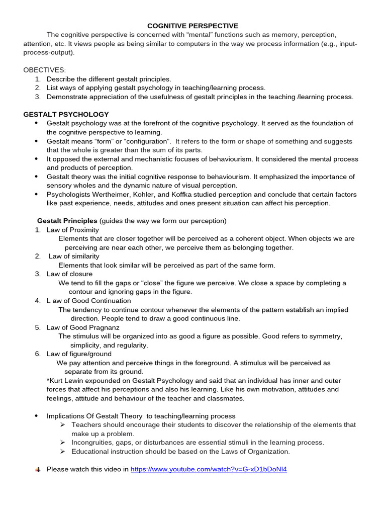 COGNITIVE-PERSPECTIVE-Gestalt - and IPT Theory | PDF | Perception | Epistemology