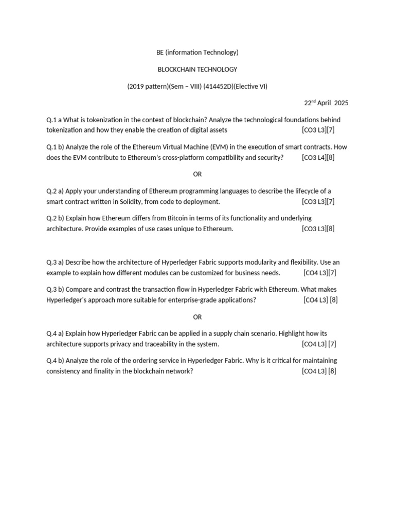 Blockchain Endsem Paper | PDF