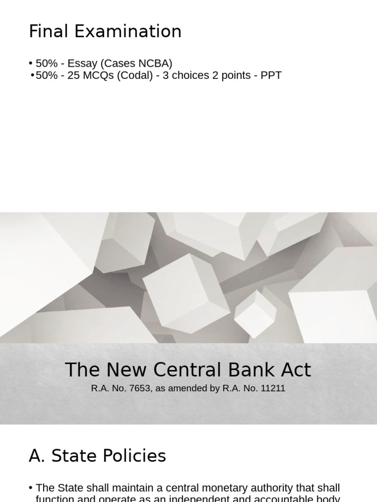 The New Central Bank Act (R.a. No. 7653, As Amended by R.A. No. 11211 ...