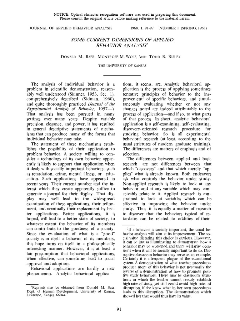 Baer, Wolf and Risley, 1968 | PDF | Behaviorism | Reinforcement