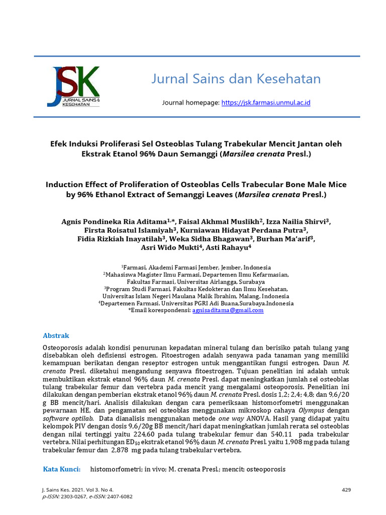 Jurnal Sains Dan Kesehatan (J. Sains Kes.) JSK | PDF