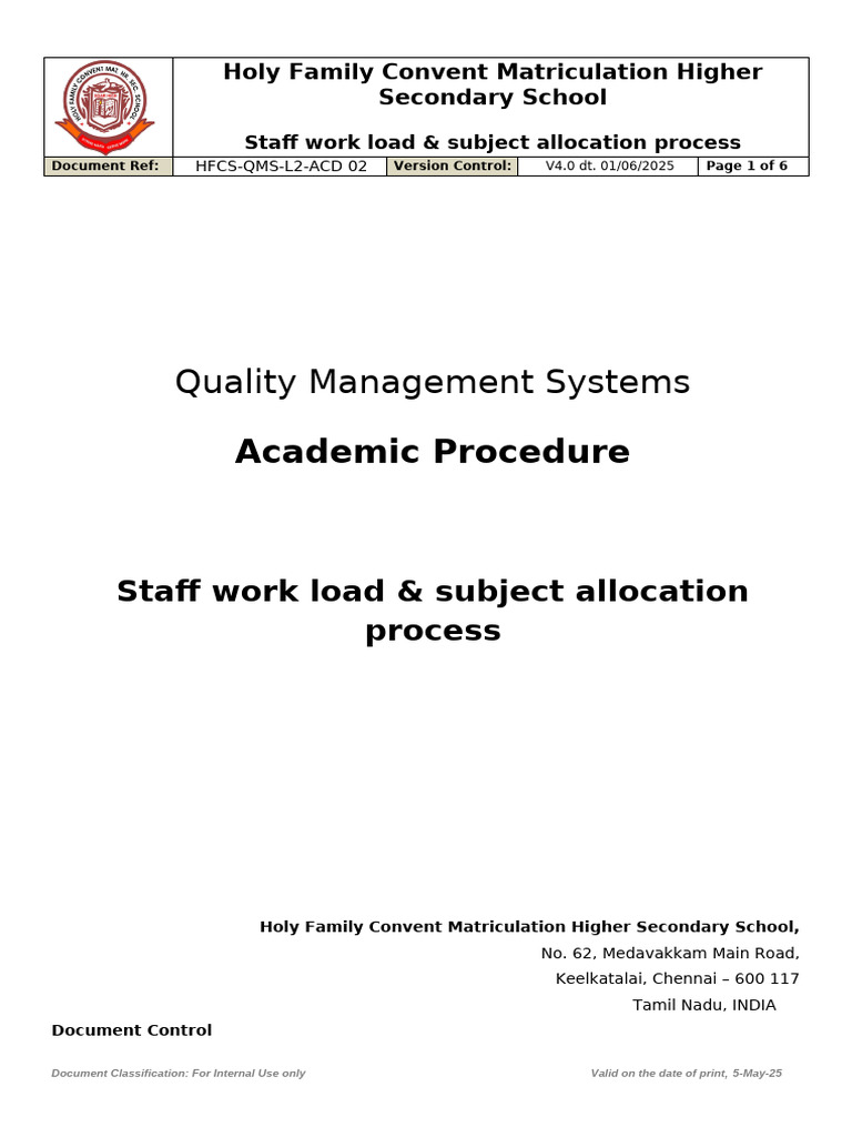HFCS-QMS-DP-ACD 02 - Staff Work Load & Subject Allocation Process (V4.0) | PDF | Quality ...