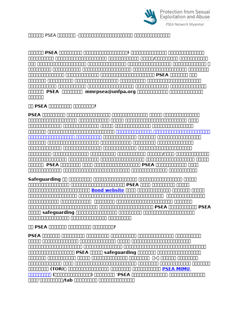 PSEA Network Myanmar Intro New Members Final Translated | PDF