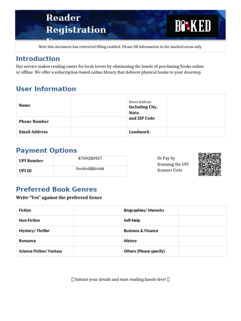 Reader Registration Form | PDF