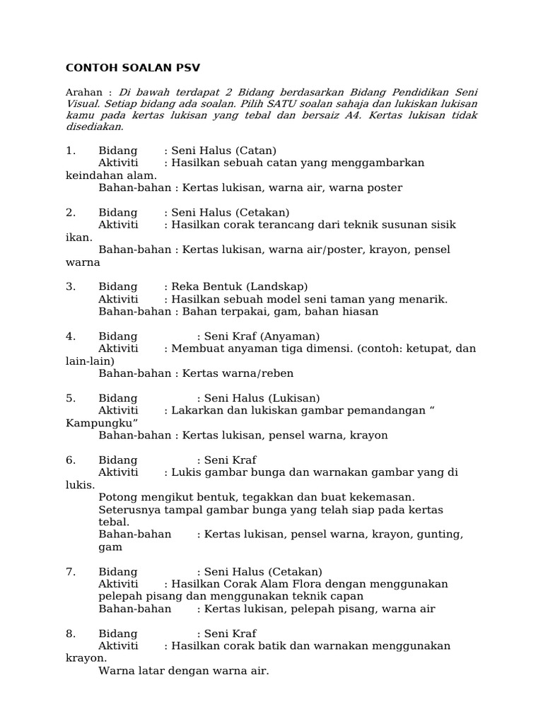 CONTOH SOALAN PSV - Lukisan | PDF