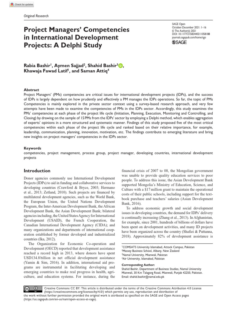 Project Managers' Competencies in International Development Projects ...